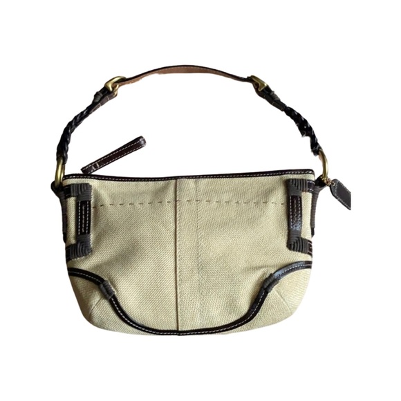 Coach | Bags | Coach Cream Brown Signature Sufflette Leather Raffia ...